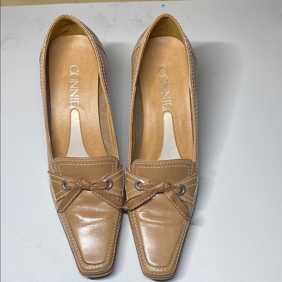 Connie | Shoes | Connie Tan Leather Loafers With Square Toe And Bow ...